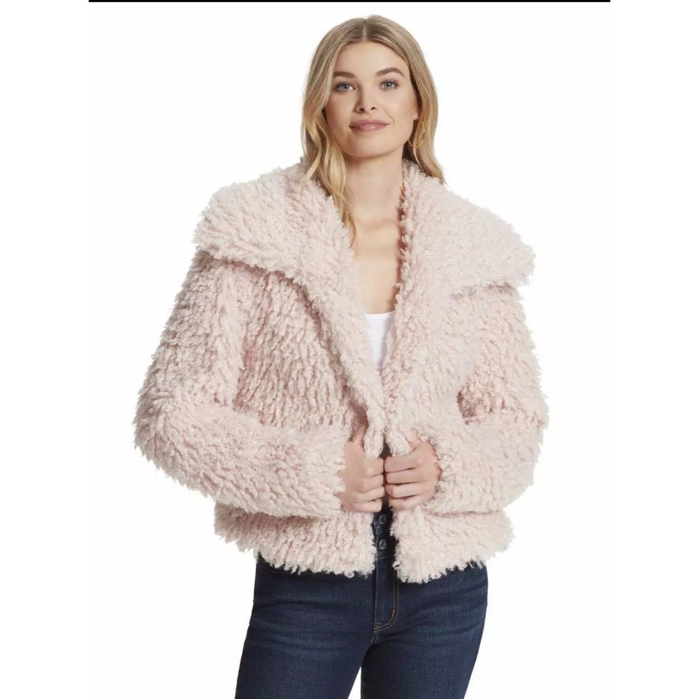 Jessica Simpson Sasha Sherpa Coat Pink Fuzzy Jacket W… - Gem